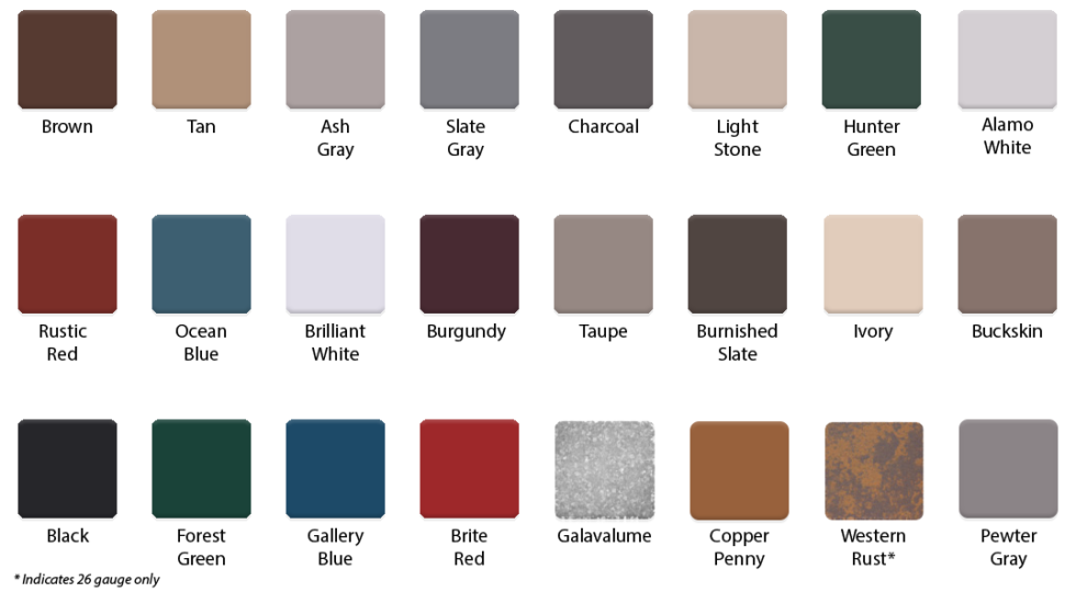 Metal Color Samples - Oak Lane Structures